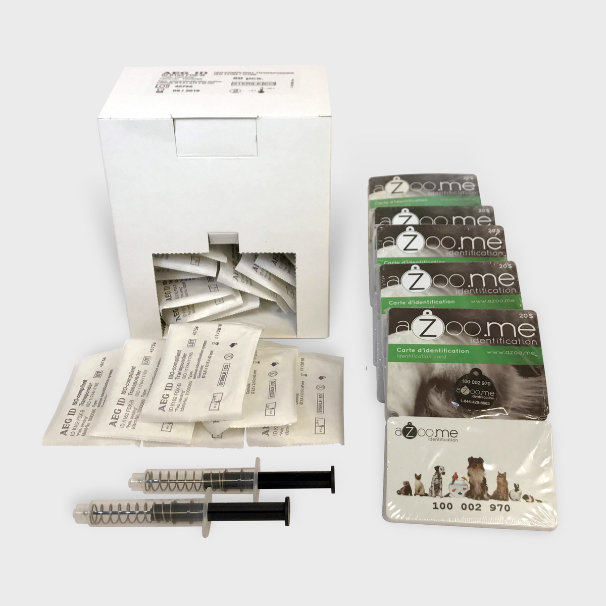 Kit of 50 Pet Microchips ISO and ID Card – aZoo.me Identification